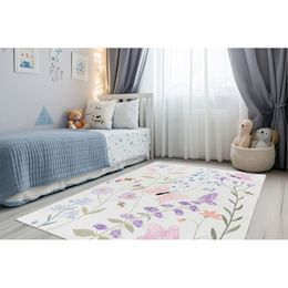 Obsession Kinderteppich »Magic Kids ML 109« rechteckig 8 mm Höhe Motiv Blumen & Schmetterlige, waschbar, Kinderzimmer natur Obermaterial: 100%...