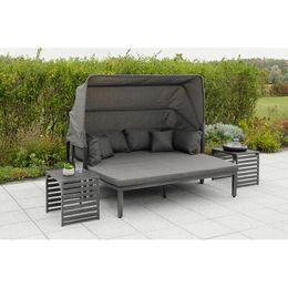 Merxx Gartenlounge-Set »Argos Insel« 3er Set, aus Aluminium, mit 2 Beistelltischen, inkl. Zierkissen grau + grau +