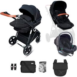BABYGO Kombi-Kinderwagen »Halime 3in1« inklusive Babywanne, Babyschale, Regenhaube & Wickeltasche Anthracite Black