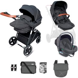 BABYGO Kombi-Kinderwagen »Halime 3in1« inklusive Babywanne, Babyschale, Regenhaube & Wickeltasche Grey Black