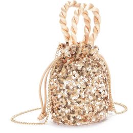 Vivance Umh&auml;ngetasche Beuteltasche, Partytasche mit Glitzer, Schultertasche, Minibag, VEGAN goldfarben