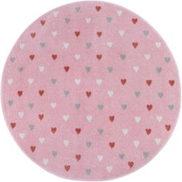 Hanse Home Kinderteppich »Adventures Little Hearts« rund 7 mm Höhe Spielteppich, fest, Kinderzimmer, Kurzflor, Spielunterlage Rosa,Multifarben...