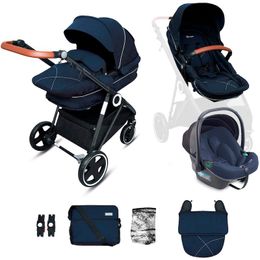 BABYGO Kombi-Kinderwagen »Halime 3in1« inklusive Babywanne, Babyschale, Regenhaube & Wickeltasche Blue Black