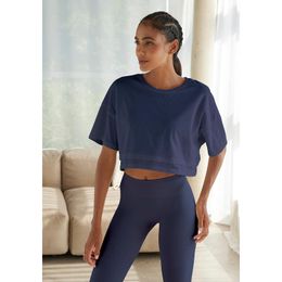 Lascana Damen Lascana Kurzarmshirt mit kastigem Schnitt und Lagen-Look blau XS (32/34)