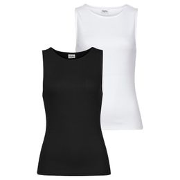 Buffalo Damen Tanktop Packung, 2er-Pack, aus weicher Rippware schwarz 36/38