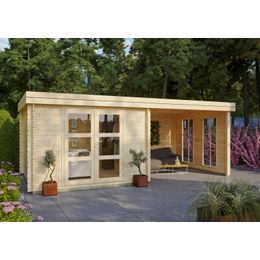 Gartenhaus Konifera, beige, Holzwerkstoff, Gartenh&auml;user, "Acrux aus skandinavischem Fichtenholz, Wandst&auml;rke 28 mm", mit seitlichem Anbau, inklusive