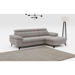 Ecksofa COTTA, B:261cm T:166cm, grau, Wohnzimmer, Sofas, "Hudson L-Form", mit Kopfteilverstellung, wahlweise mit Bettfunktion & Bettkasten