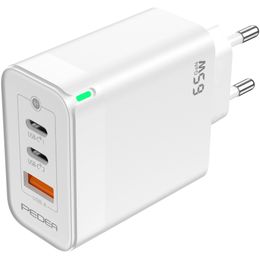 PEDEA Schnelllade-Gerät "Triple 65W GaN USB-C (PD) USB-A", B:12cm H:8cm T:20cm, weiß, Ladegeräte, geeignet für Apple iPhone, Samsung Galaxy, Google