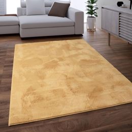 Fellteppich Paco Home, B:120cm H:14mm L:170cm, gelb, Polyester, Teppiche, "Kunstfell Soft 380", Langflor, Kuschelteppich - besonders weich, Uni-Farben