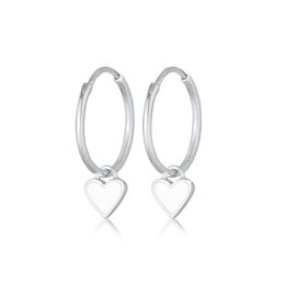 Elli Damen Paar Creolen "Creolen H&auml;nger Herzen Emaille Wei&szlig; 925 Silber", onesize, ohne Stein, Silber 925 (Sterlingsilber), silber, Silber 925