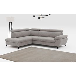 Ecksofa COTTA, B:256cm T:207cm, grau, Wohnzimmer, Sofas, "Hudson L-Form", mit Kopfteilverstellung, wahlweise mit Bettfunktion & Bettkasten