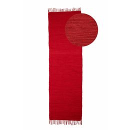 Teppich CarpetFine, B:70cm H:5mm L:240cm, rot, Baumwolle, Wohnzimmer, Teppiche, "Kelim Chindi uni, auch als L&auml;ufer", Wendeteppich, reine Baumwolle,