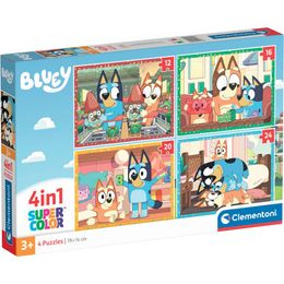 Clementoni Jungen Puzzle "Bluey, 4in1 Supercolor", bunt, Pappe, Puzzles, Made in Europe