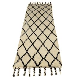 Wollteppich Theko, B:70cm H:24mm L:240cm, schwarz, Wolle, Teppiche, "MARMOUCHA 05", reine Wolle, Rauten Design, mit Fransen, auch als Läufer