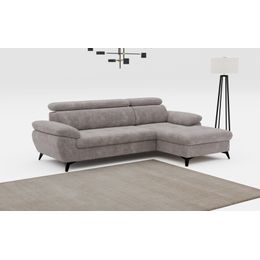 Ecksofa COTTA, B:261cm H:100cm T:166cm, grau, Wohnzimmer, Sofas, "Hudson L-Form", mit Kopfteilverstellung, wahlweise mit Bettfunktion & Bettkasten