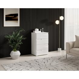 HBZ-MEBLE Kommode HBZ, B:50cm H:80cm T:40cm, wei&szlig;, Holzwerkstoff, Sideboards, "Spice Wei&szlig; Hochglanz, BxHxT 50x80x40 cm", Kommode mit 4 Schubk&auml;sten
