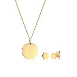 Elli Premium Damen Schmuckset "Plättchen Halskette Ohrstecker Basic 585 Gelbgold", onesize, ohne Stein, gold, Gelbgold 585, Schmuck_Sets