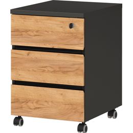 Rollcontainer Germania, B:41cm H:60cm T:50cm, braun, Spanplatte, B&uuml;ro, Rollwagen, "GW-Lissabon Rollcontainer", mit abschlie&szlig;barer Schublade
