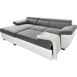Ecksofa COTTA, B:265cm H:79cm T:102cm, grau, Edles Flachgewebe ( 100% Polyester ) / Feine Struktur ( 100% Polyester );Kunstleder SOFTLUX /