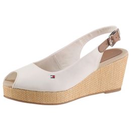Tommy Hilfiger Damen Sandalette "ICONIC ELBA SLING BACK WEDGE", Gr. 41, weiß, Leder, Textil, Schuhe, Sommerschuh, Sandale, Keilabsatz, mit Jutebesatz
