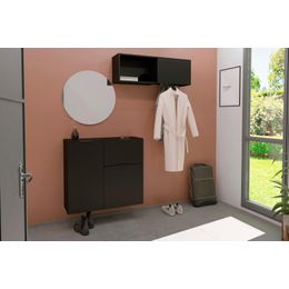 Garderobe FMD, B:99,1cm H:33cm T:27,2cm, schwarz, Holzwerkstoff, Flur, Garderobenpaneele, "Dark", Garderobenregal mit Kleiderstange, Breite ca. 99 cm
