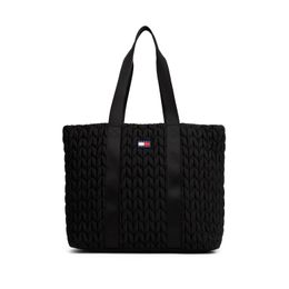 Tommy Jeans Damen Tragetasche "TJW URBAN QUILTED TOTE", schwarz, Textil, Taschen, Damen Schultertasche, Umhängetasche mit modischer Zierabsteppung