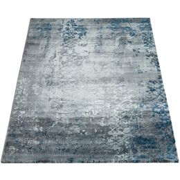 Teppich Paco Home, B:120cm H:15mm L:170cm, blau, Polypropylen (PP), Wohnzimmer, Teppiche, "Victory 608", Kurzflor, Vintage Design, ideal im