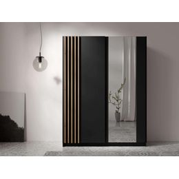 Kleiderschrank Home Affaire, B:150,6cm H:198,5cm T:62cm, schwarz, MDF, Melamin, Schlafzimmer, Schränke, "Kleiderschrank Charisy mit Spiegel, 4