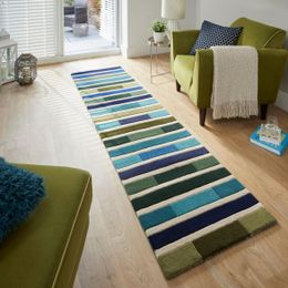 Läufer FLAIR RUGS, B:60cm H:10mm L:230cm, grün, Wolle, Flur, Teppiche, "Piano", gestreift, rechteckig