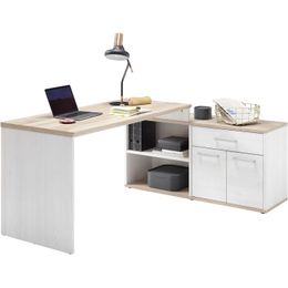 Eckschreibtisch BEGA OFFICE, B:140cm H:76cm T:130cm, weiß, Büro, Tische, "Romance", im Landhaustil, mit Sideboard, 140x130 cm
