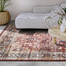 Teppich Hanse Home, B:200cm H:5mm L:290cm, rot, Polyester, Wohnzimmer, Teppiche, "Aurora", Kurzflor, Anti Rutsch, Orient, Vintage, Klassisch,