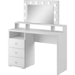 Schminktisch Home Affaire, B:120cm H:136cm T:40cm, wei&szlig;, Tische, "Diva Frisiertisch Hollywood Theater 120x136x40cm", Kosmetiktisch Spiegel mit LED