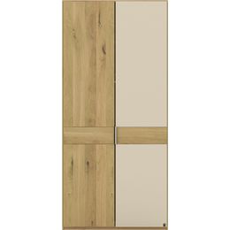 Drehtürenschrank Musterring, B:100cm H:216cm, beige, Schränke, "Savona, Kleiderschrank, Schrank, Garderobe, teilmassiv Eiche", Türen in Bianco-Eiche
