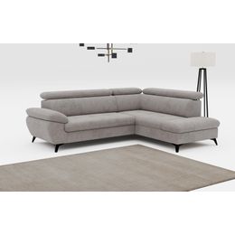 Ecksofa COTTA, B:256cm H:100cm T:207cm, grau, Wohnzimmer, Sofas, "Hudson L-Form", mit Kopfteilverstellung, wahlweise mit Bettfunktion & Bettkasten