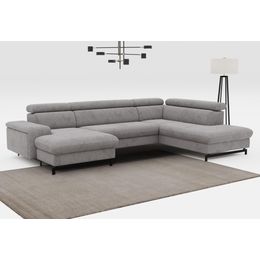 Wohnlandschaft COTTA, B:328cm H:97cm T:215cm, grau, Sofas, "Emma U-Form", mit Kopfteilverstellung, wahlweise mit Bettfunktion & Bettkasten