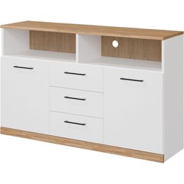Sideboard Home Affaire, B:130cm H:80cm T:35cm, weiß, FSC-zertifizierter Holzwerkstoff, Massivholz, Wohnzimmer, Sideboards, "Ribe,130cm breit,80cm