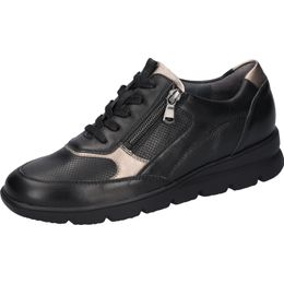 Waldläufer WALDLÄUFER Damen Sneaker "H-BRUNI", Gr. 7, schwarz, Nappaleder, Nubukleder, Schuhe, Freizeitschuh, Halbschuh, Schnürschuh in Bequemweite G (=weit)
