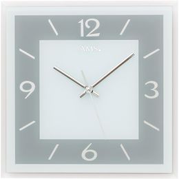 AMS Wanduhr "W9573", B/H/L: 30cm x 3cm x 30cm, silber, Wanduhren, Quarzuhr,Glas,Wohnzimmer,Esszimmer,Küche,Arbeitszimmer,Büro, Flur