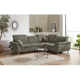 Ecksofa DOMO collection "Franzi, zeitlos und elegant, moderne Sitzheftung, L-Form", gr&uuml;n (dunkelgr&uuml;n), B:275cm H:81cm T:214cm, Sofas, Ecksofa, wahlweise mit Kopfteilverstellung (dann Breite: 275 cm)