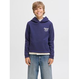 Jack & Jones Jungen Kapuzensweatshirt "JORNORREBRO TYPO BACK SWEAT HOOD SN JNR", blau, Gr. 152, JACK & JONES JUNIOR, bedruckt, angeraute Sweatware, Obermaterial: