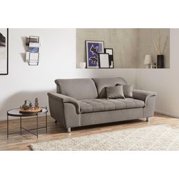 2-Sitzer DOMO collection "Franzi, zeitlos & elegant, moderne Sitzheftung", grau (stone), B:190cm H:81cm T:105cm, Sofas, wahlweise mit Kopfteilverstellung, inklusive Zierkissen