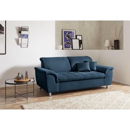 2-Sitzer DOMO collection "Franzi, zeitlos & elegant, moderne Sitzheftung", blau (dunkelblau), B:190cm H:81cm T:105cm, Sofas, wahlweise mit Kopfteilverstellung, inklusive Zierkissen