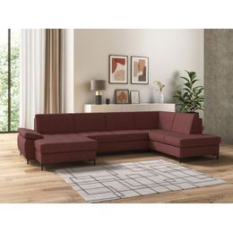 Wohnlandschaft DOMO collection "Capelo, komfortabel, klare Linien zeichnen dieses Design aus, U-Form", lila (beere), B:348cm H:84cm T:204cm, 70%Polyacryl, 15% Polyester, 15% Baumwolle, Sofas, Wohnlandschaft, mit Armteilverstellung, wahlweise mit Bettfunktion, Federkern