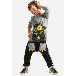 DENOKIDS Jungen Hausanzug "XO Monster", Gr. 122, grau, 65% Polyester, 30% Baumwolle, 5% Elasthan, bedruckt, Basic, Homewear-Sets, mit Monster-Print