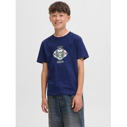 Jack & Jones Jungen T-Shirt "JORSKULL NATURE TEE SS CREW NECK SN JNR", blau, Gr. 140, JACK & JONES JUNIOR, bedruckt, Single Jersey, Obermaterial: 100% Baumwolle,