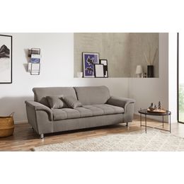 2,5-Sitzer DOMO collection "FRANZI zeitlos und elegant, moderne Sitzheftung", grau (stone), B:210cm H:81cm T:105cm, Sofas, wahlweise mit Kopfteilverstellung, inklusive Zierkissen