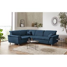 Ecksofa DOMO collection "Franzi, zeitlos und elegant, moderne Sitzheftung, L-Form", blau (dunkelblau), B:267cm H:81cm T:214cm, Sofas, Ecksofa, wahlweise mit Kopfteilverstellung (dann Breite: 275 cm)