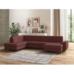 Wohnlandschaft DOMO collection "Capelo, komfortabel, klare Linien zeichnen dieses Design aus, U-Form", lila (beere), B:348cm H:84cm T:204cm, 70%Polyacryl, 15% Polyester, 15% Baumwolle, Sofas, Wohnlandschaft, mit Armteilverstellung, wahlweise mit Bettfunktion, Federkern