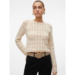 Véro Moda VERO MODA Damen Strickpullover "VMNEWFABIENNE LS O-NECK PULLOVER NOOS", beige, Gr. XS, leicht transparent, unifarben, Strick, Obermaterial: 60%