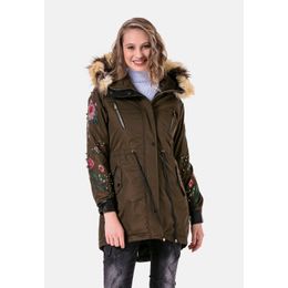 Cipo & Baxx CIPO & BAXX Damen Parka "Jacken", gr&uuml;n, Gr. XS, unifarben, 50% Polyurethan, 50% Viskose, Jacken, mit Kunstleder und Nieten, WJ-136